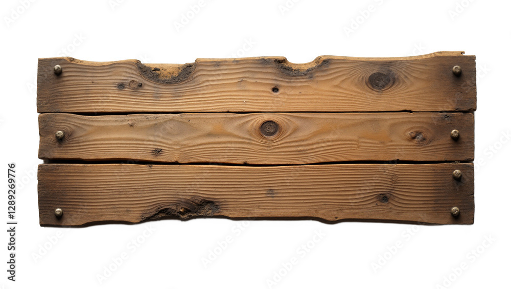 Weathered wood plank sign, rustic aged board, brown woodgrain texture ...