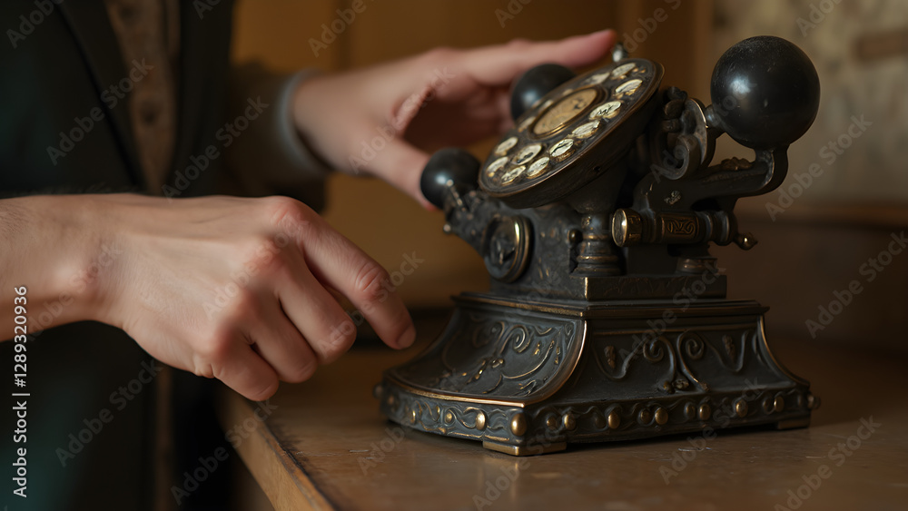 Counting change on antique cash register. Vintage till change counting ...