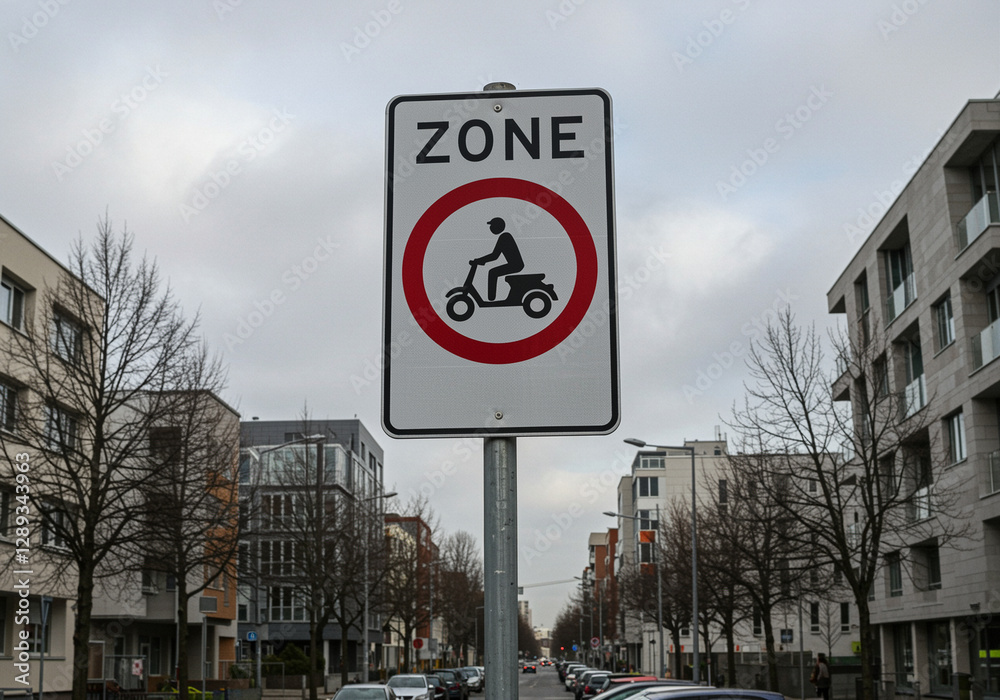 Fotografie Traffic sign zone no entry for scooters. Road sign ...