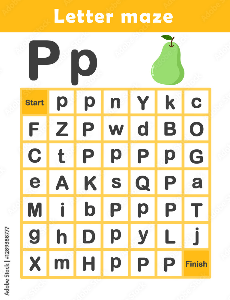 Ilustração Letter P Maze Worksheet for Kindergarten and Preschool ...