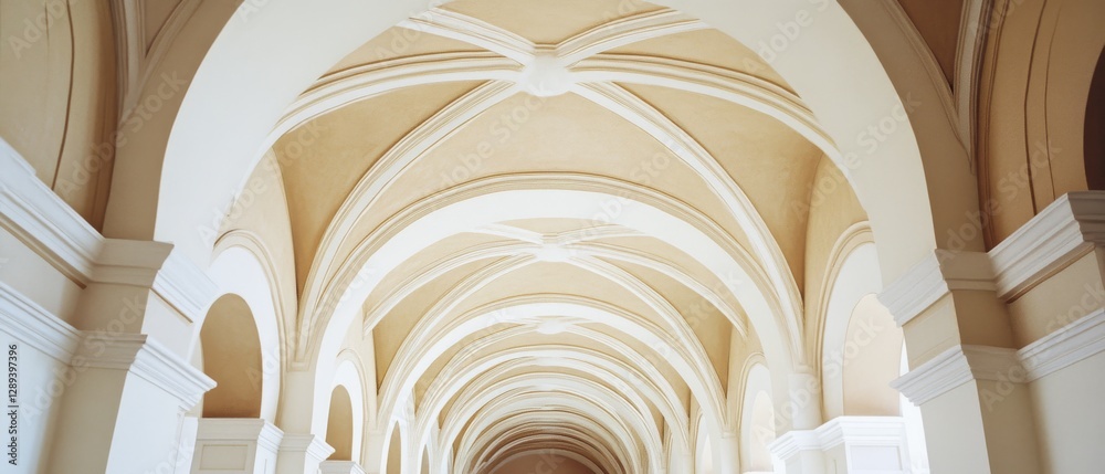 Foto de Stock An expansive, neo-classical corridor with grand arches ...