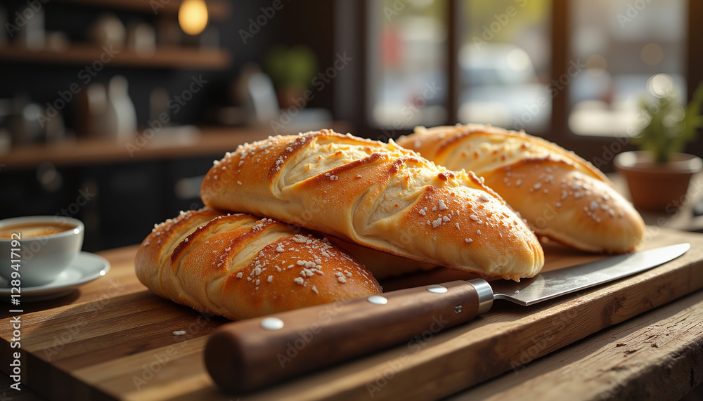 Artisan Broa bread presentation in a modern café, culinary delight ...