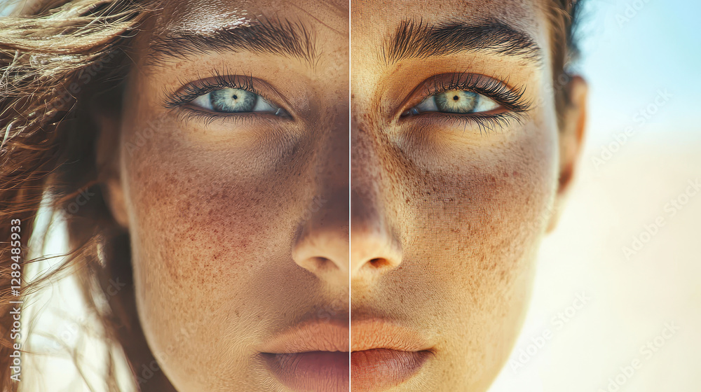 Detailed comparison of a real face and a deepfake representation ...