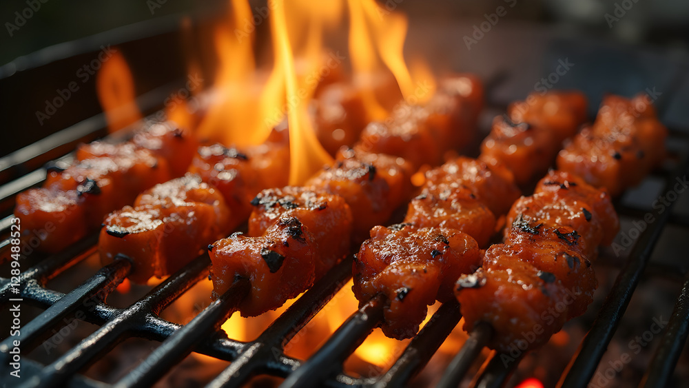 Rotating Grill with Skewers. Hypnotic Food Cooking Animation. Ultra ...