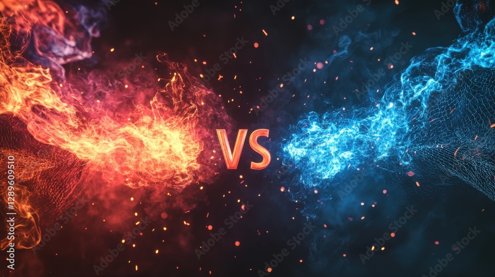 Fire and Water Clash. Versus Battle Concept. Red Flame versus Blue Wave ...