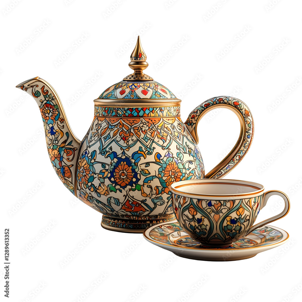 Traditional Islamic teapot and cup set for Ramadan hospitality ...