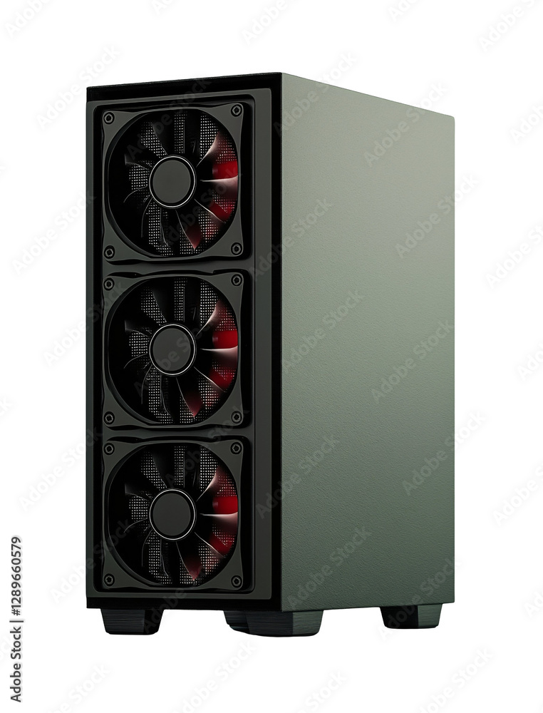 Computer case with three cooling fans displaying red LEDs for efficient ...