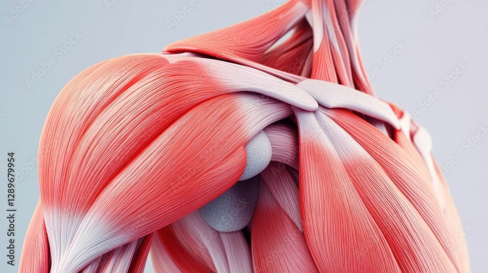 3D illustration of the human shoulder joint with muscles and ligaments ...