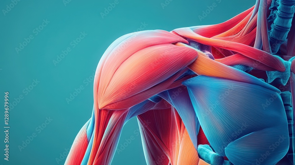 3D illustration of the human shoulder joint with muscles and ligaments, Human Body Anatomy ...