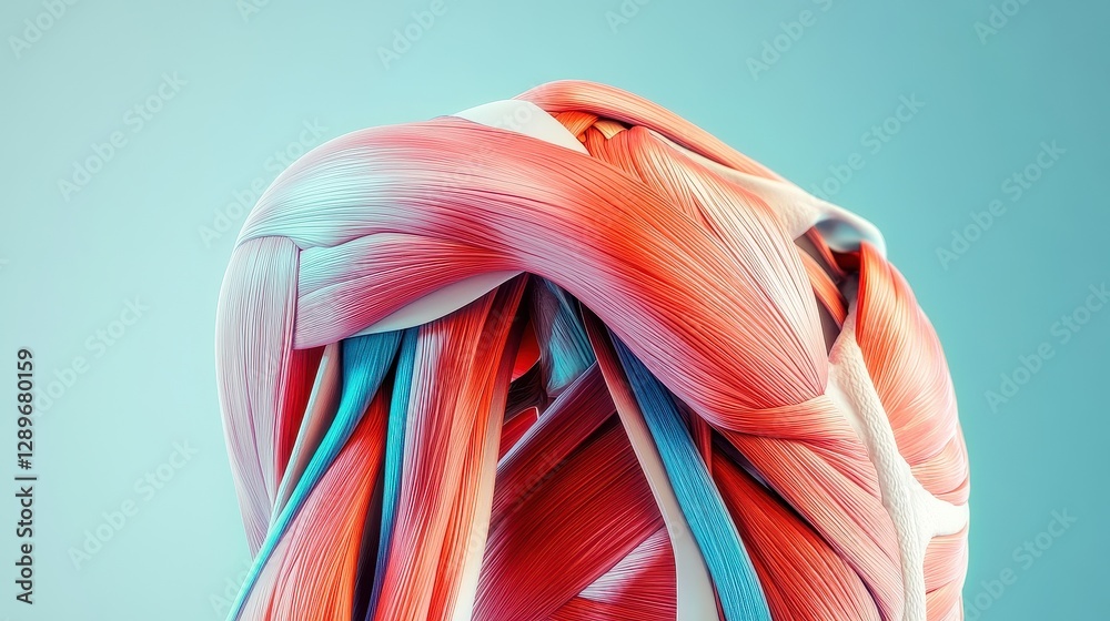 3D illustration of the human shoulder joint with muscles and ligaments ...