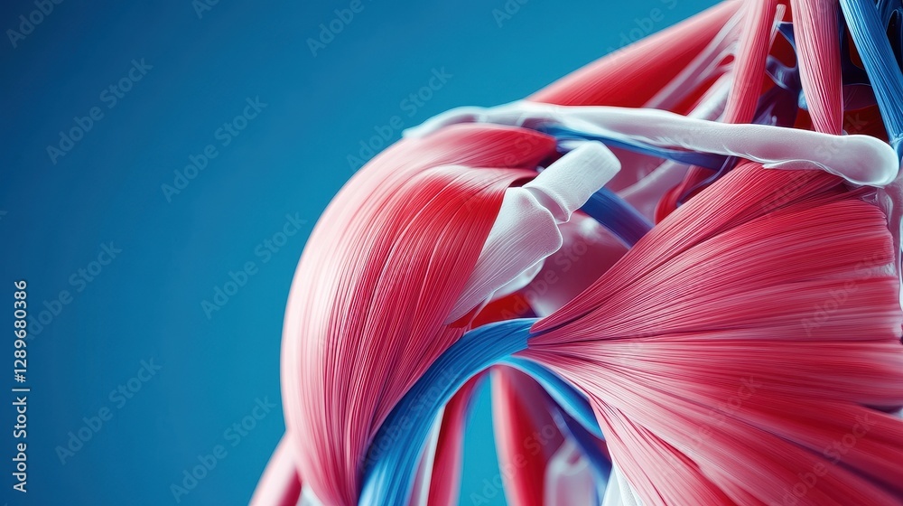 3D illustration of the human shoulder joint with muscles and ligaments ...