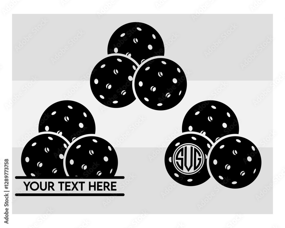 Pickleball Ball SVG Silhouette, Pickle Ball Monogram, Pickle ball Svg ...