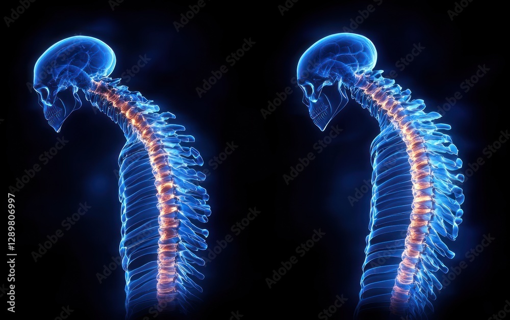 Normal Spine Curvature vs Kyphosis in Male Model Lateral View 3D ...