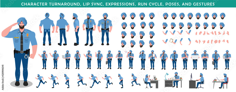 Police Officer Character Design Model Sheet. Man, Character design ...