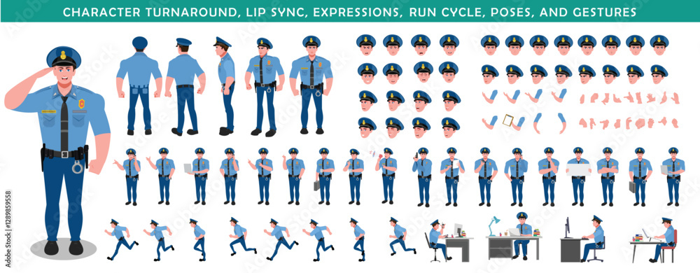 Police Officer Character Design Model Sheet. Man, Character design ...