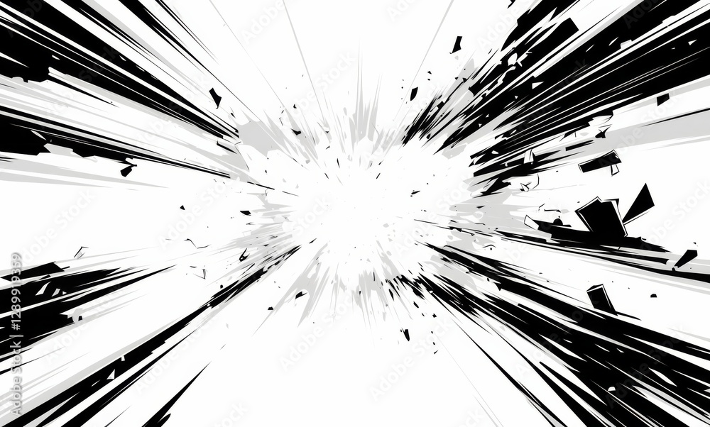 Dynamic comic book explosion effect with bold black lines and motion ...