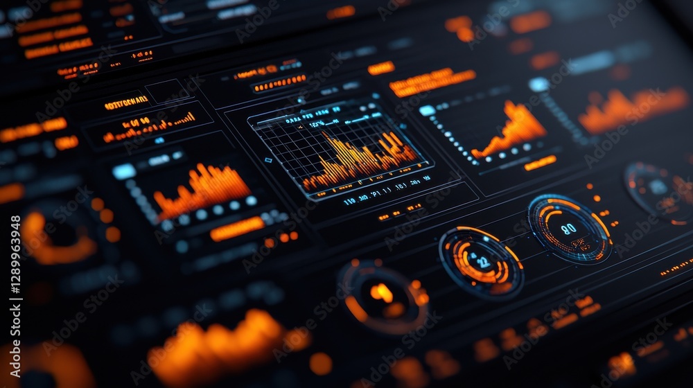 Futuristic green energy monitoring station featuring a sleek high tech data visualization ...