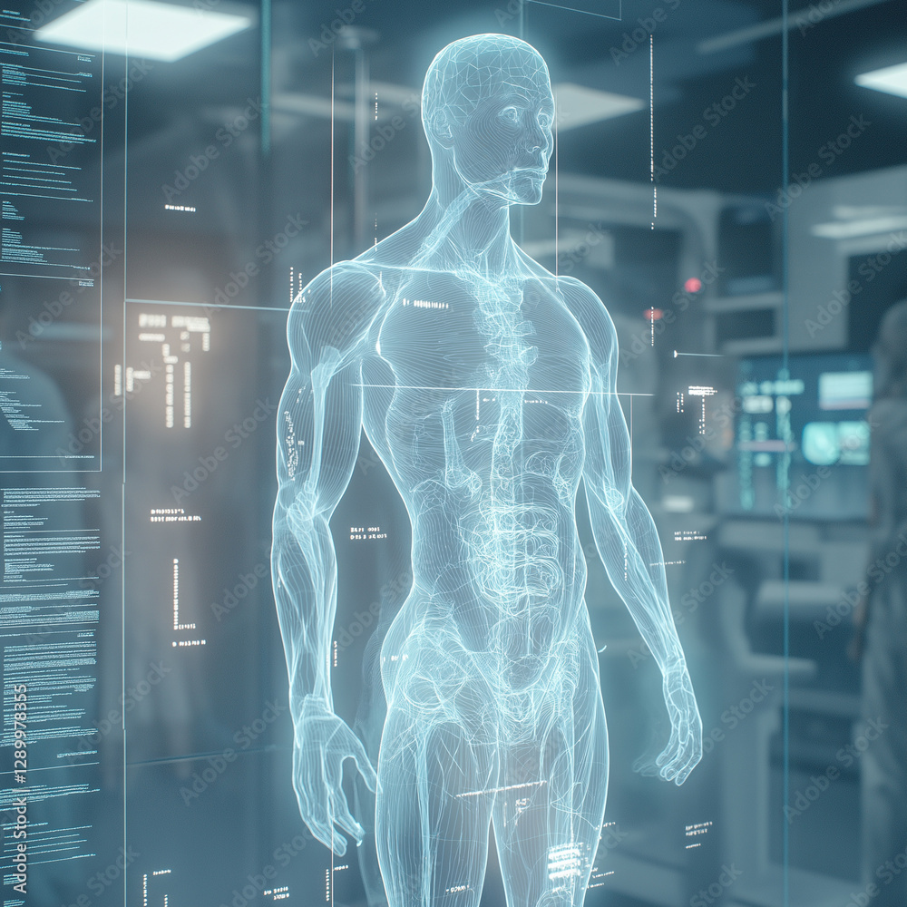 futuristic AI-powered digital twin for healthcare with a clean white ...