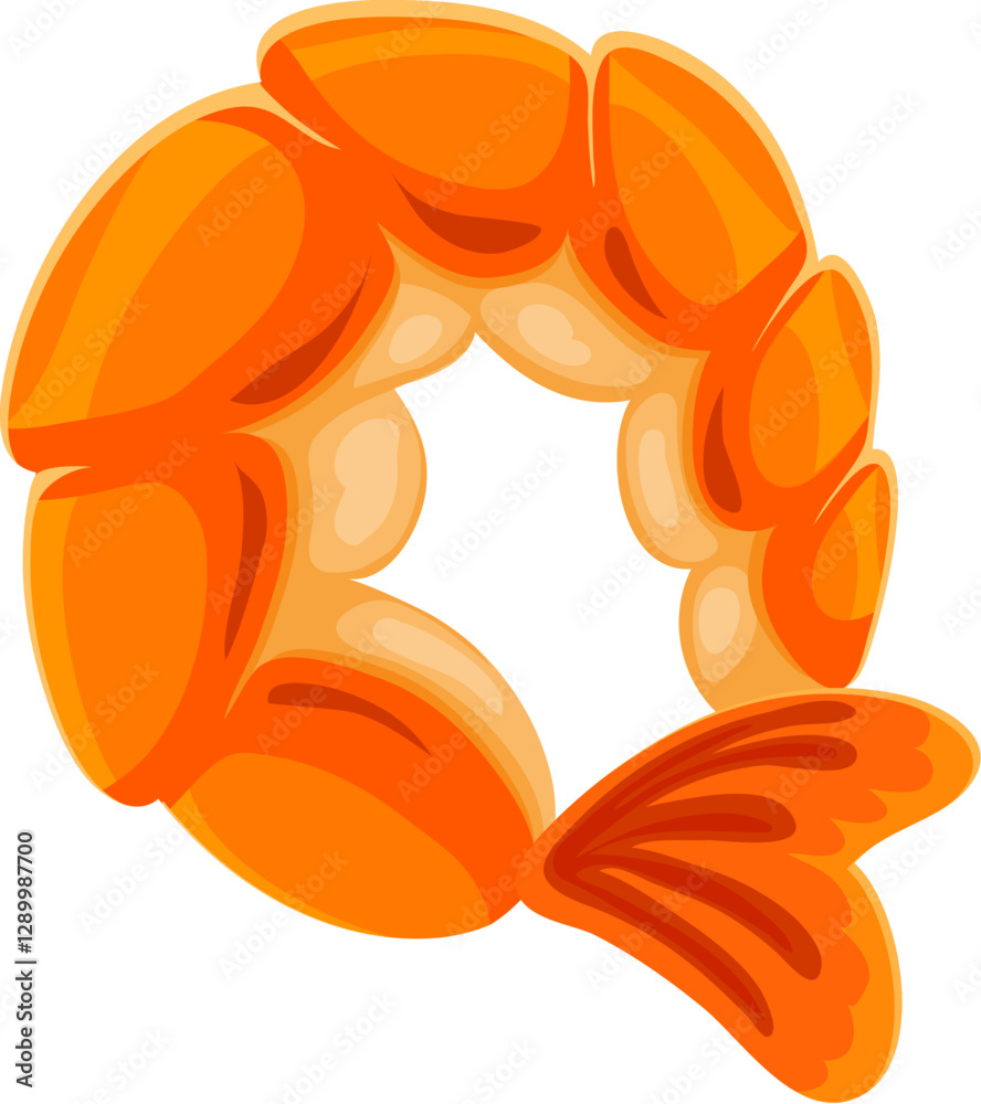 Fast food shrimp meal cartoon alphabet font letter Q. Takeaway menu ...