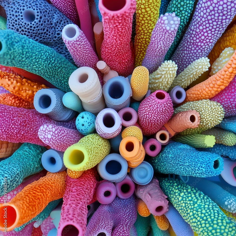Explore a vibrant abstract world teeming with colorful tubes and ...