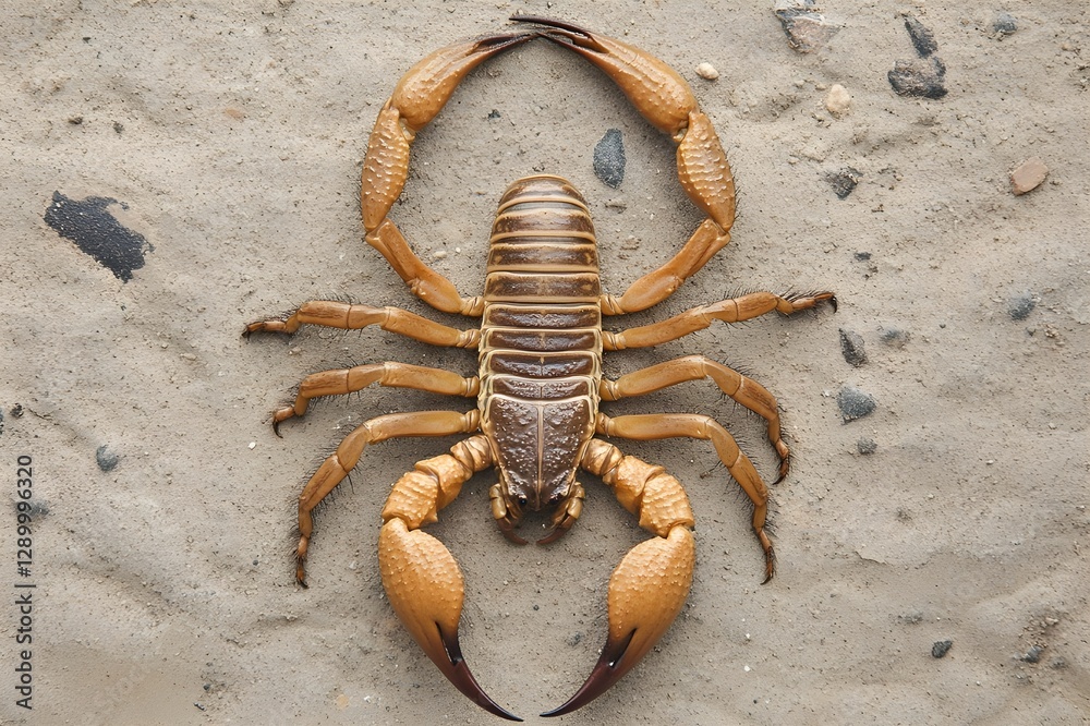 A scorpion resembles a curved symbol, with its legs spread wide ready ...