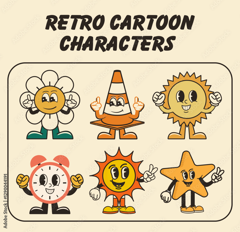 30s retro cartoon character set with a cute and colorful design ...