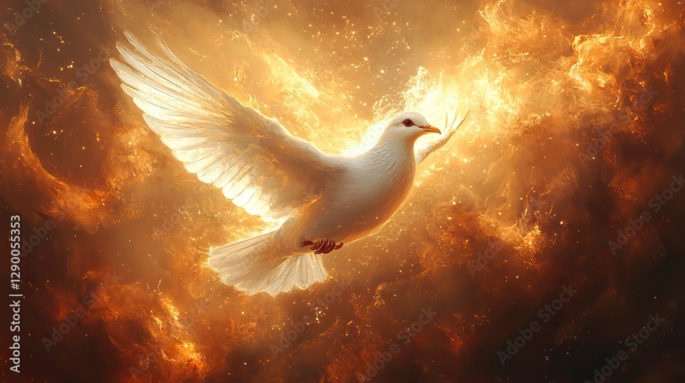 holy spirit dove in flames white dove on a background of fire and smoke ...