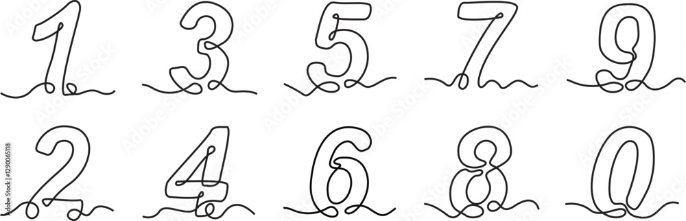 Vector hand drawn one line art numbers set. Signs as art, outline ...