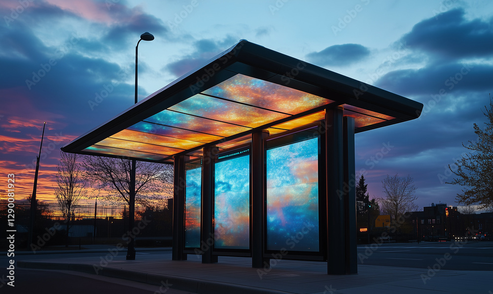 Bus stop with a transparent roof that displays digital projections ...