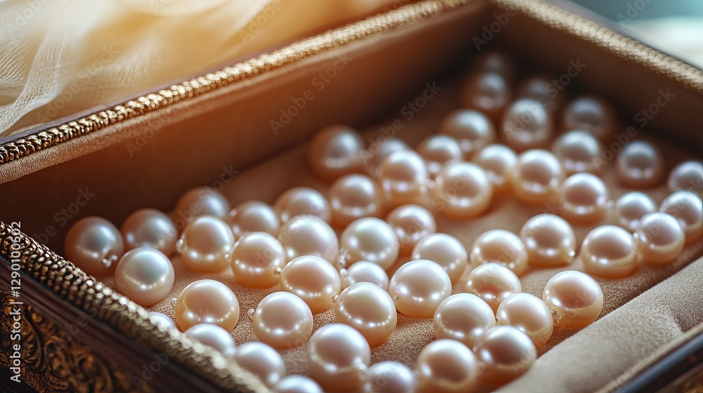 Elegant Box of Lustrous Pearls Displaying an Array of Shapes Colors and ...