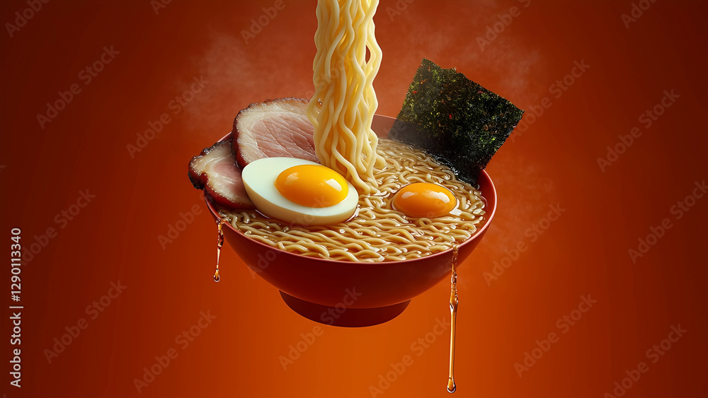 striking surreal concept illustrating floating ramen ingredients ...