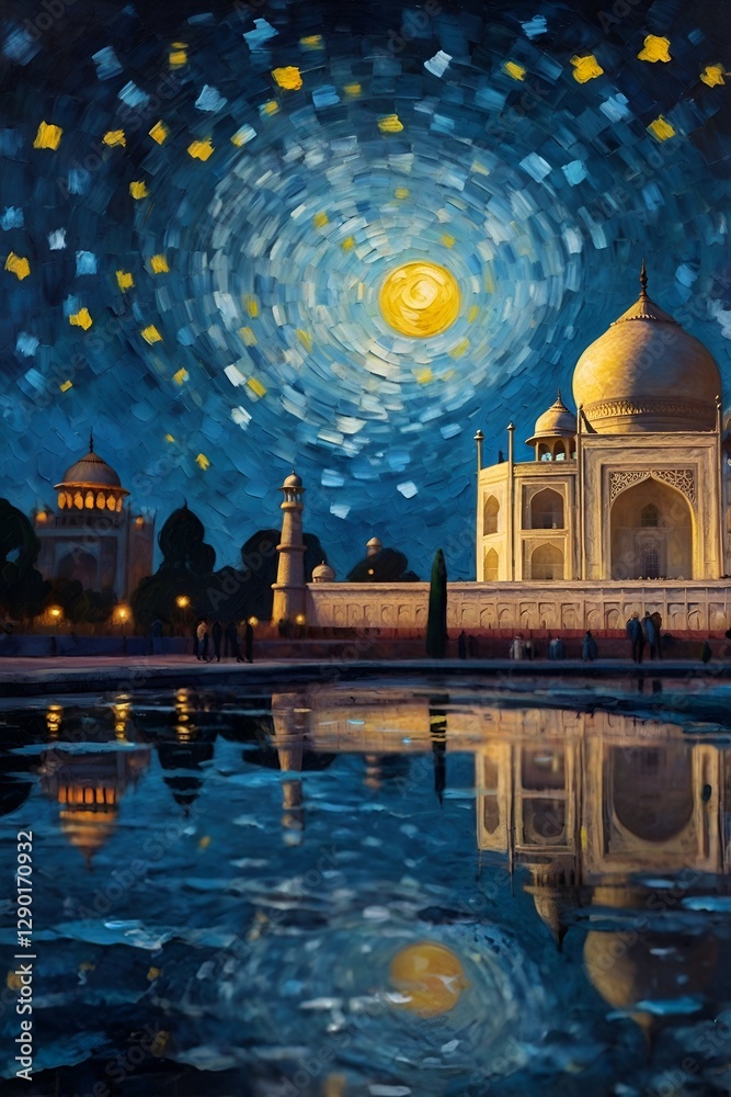 Stock-Illustration „Starry Night painting, oil painting, art, 8K ultra ...