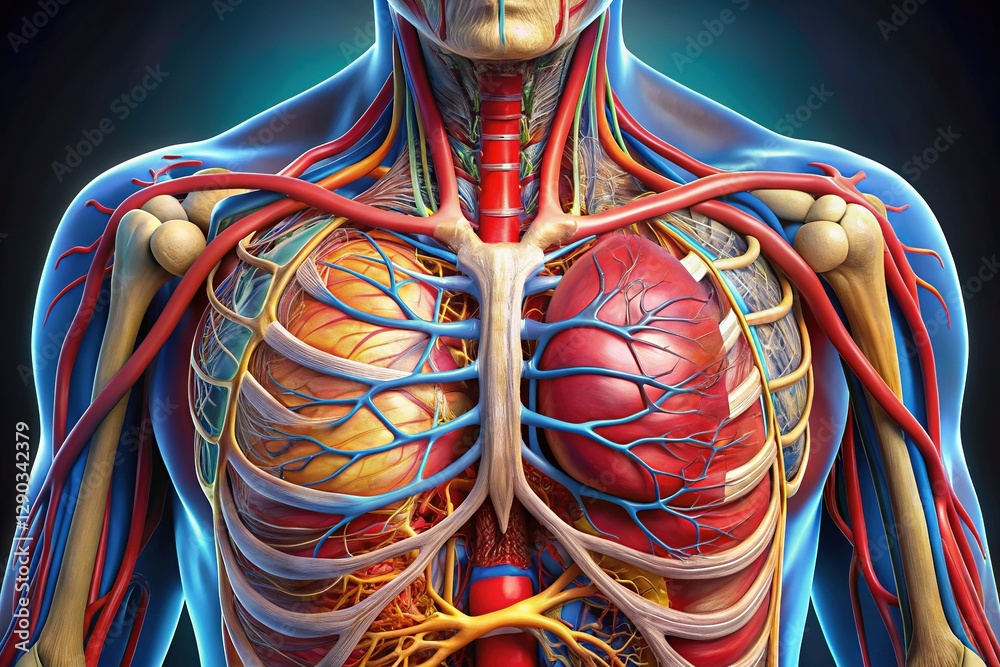 Open Chest Cavity Anatomy, Human Thorax, Internal Organs, Heart, Lungs ...