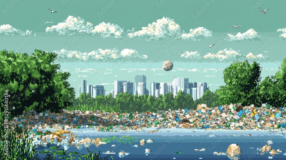 A side-scrolling pixel art world, where a tiny character navigates ...