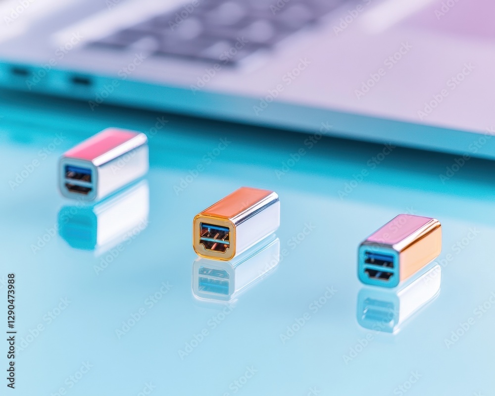 Modern Workspace Elegance USB Flash Drive Arrangement on Reflective ...