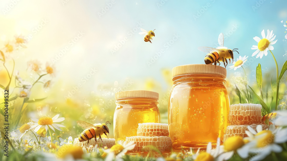 Honey waxing bee and beehive sale flyer. Poster organic honey and ...