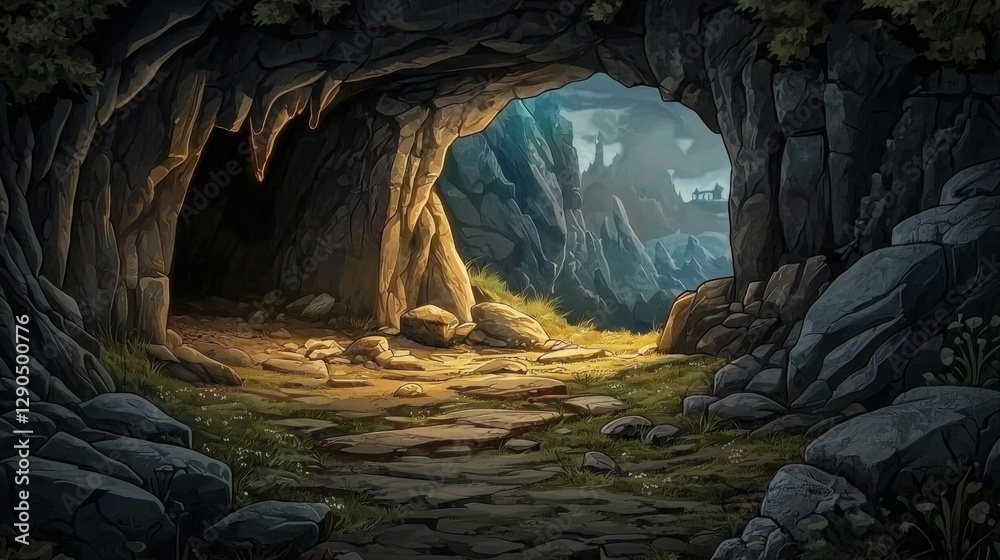 Stunning game art featuring a secretive cave environment. Stock ...