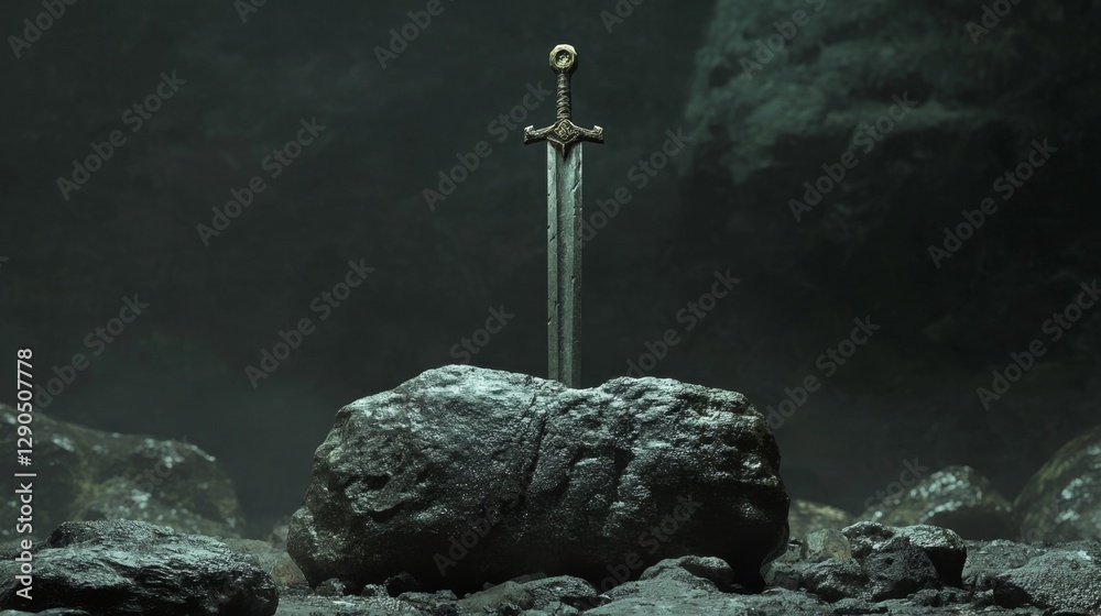 Sword Impaled on a Rock: A Symbol of Epic History Stock Illustration ...