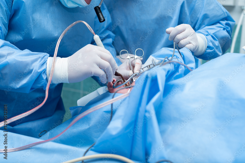 Otolaryngologist performs tonsillectomy, removal of tonsils, ENT ...