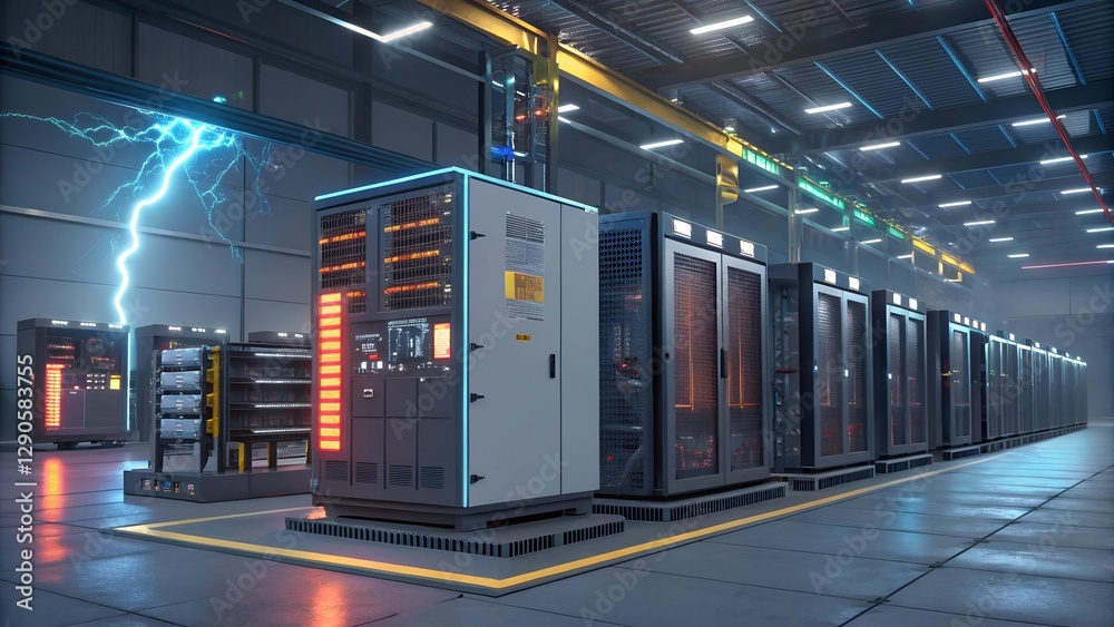 Powering the Future: A cutting-edge server room, radiating with the hum ...