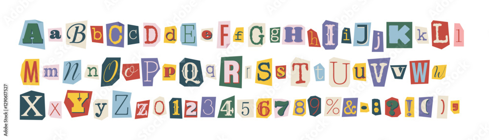 Set of magazine cutout alphabet font. Cut letter and numbers ...