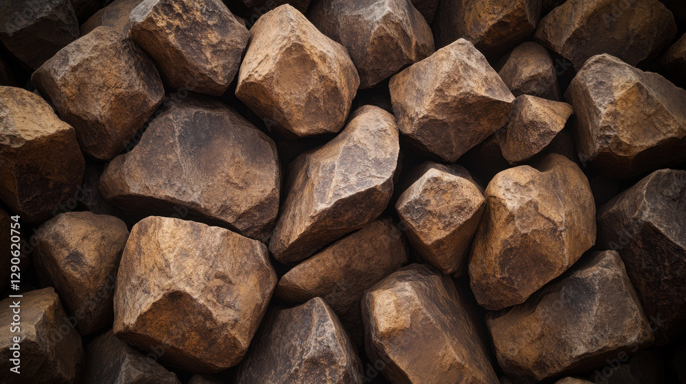 Massive rock wall made of iron rich boulders, showcasing earthy tones ...
