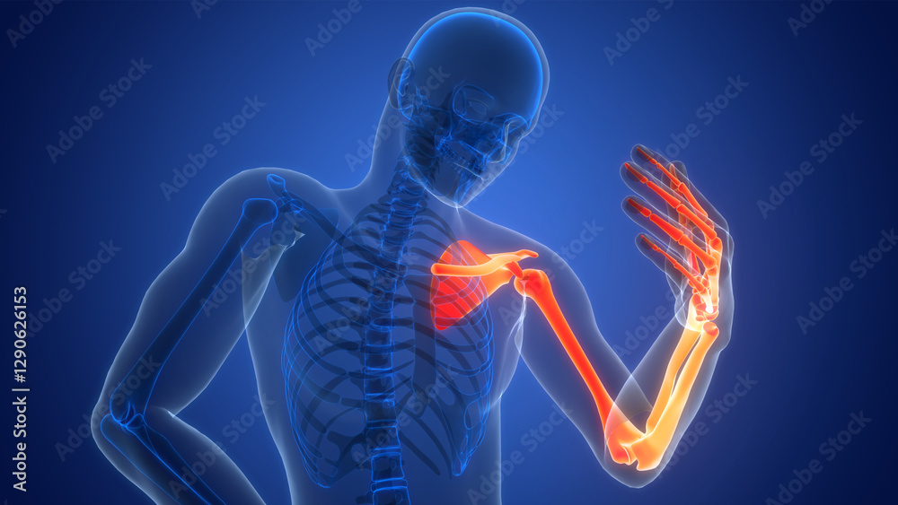 Human Skeleton System Upper Limb Bone Joints Anatomy Stock Illustration ...