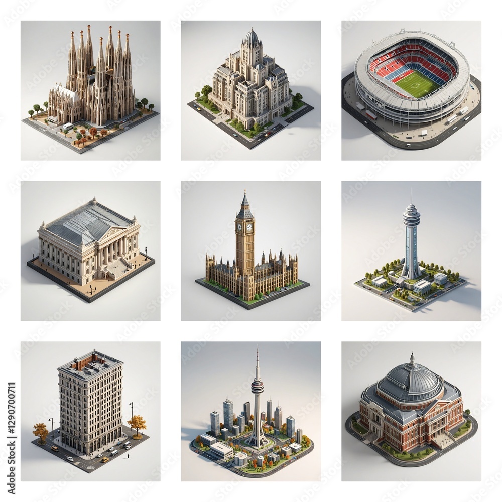 Stock-Illustration „Famous building landmark collection. Isometric ...