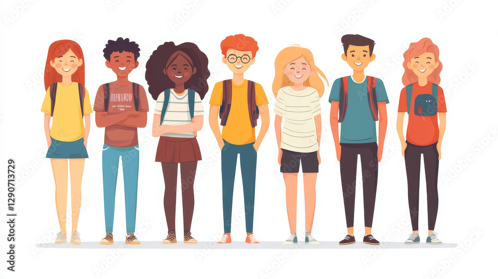 Youth teens group vector grouped teenagers and friends characters of ...