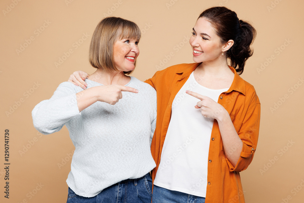 Elder parent mom 50s years old with young adult daughter two women ...