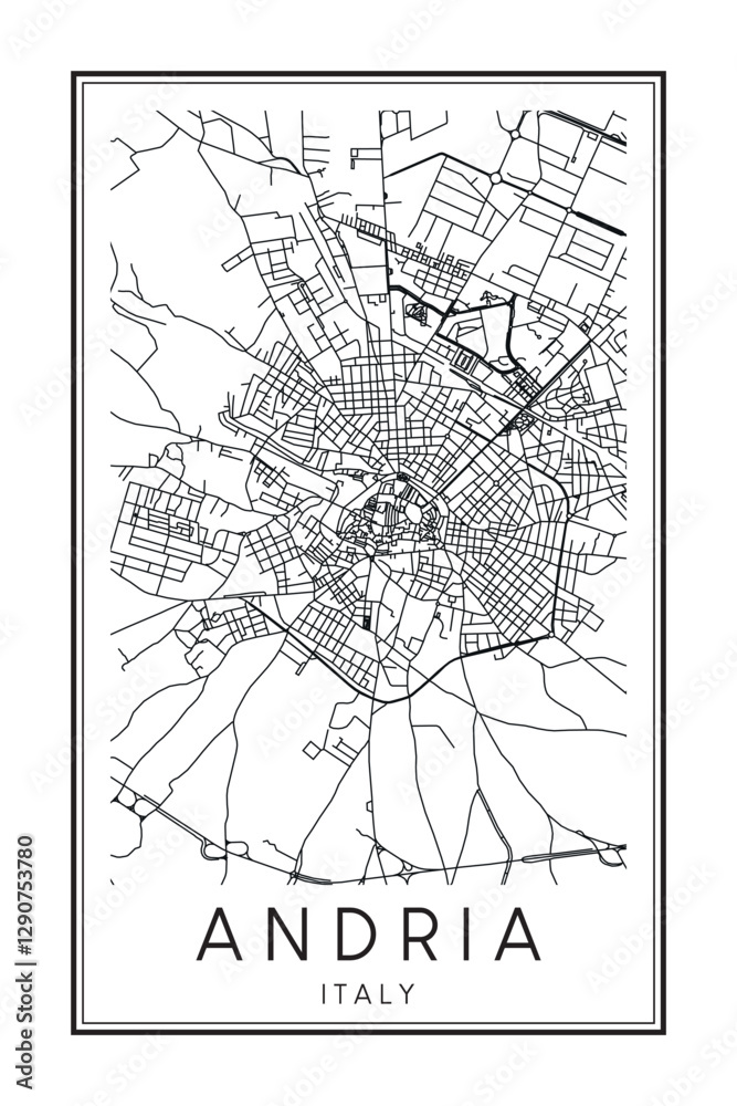 Printable downtown road map poster of the Italian city of ANDRIA on ...