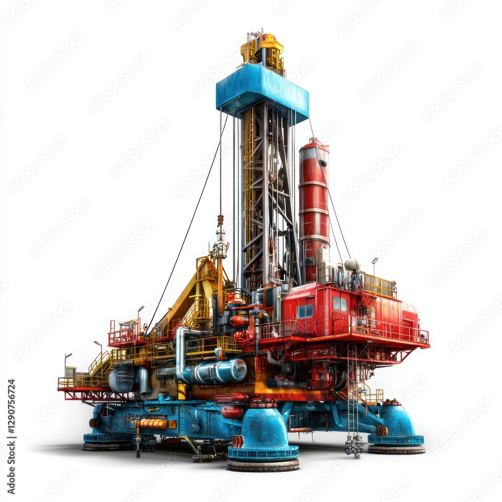 Detailed Hyper-realistic image of an oil well drilling rig on a pure ...