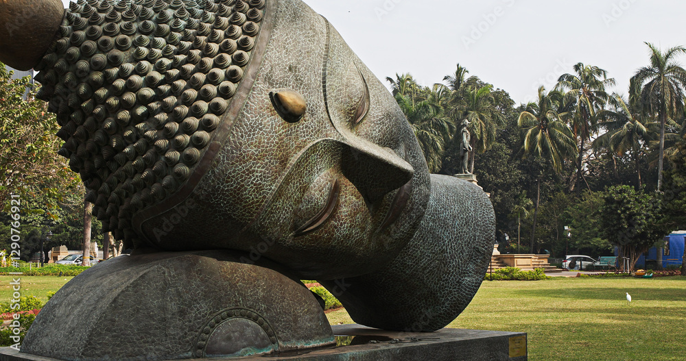 Mumbai, India - February 13, 2024: Bronze Buddha Head Sculpture ...