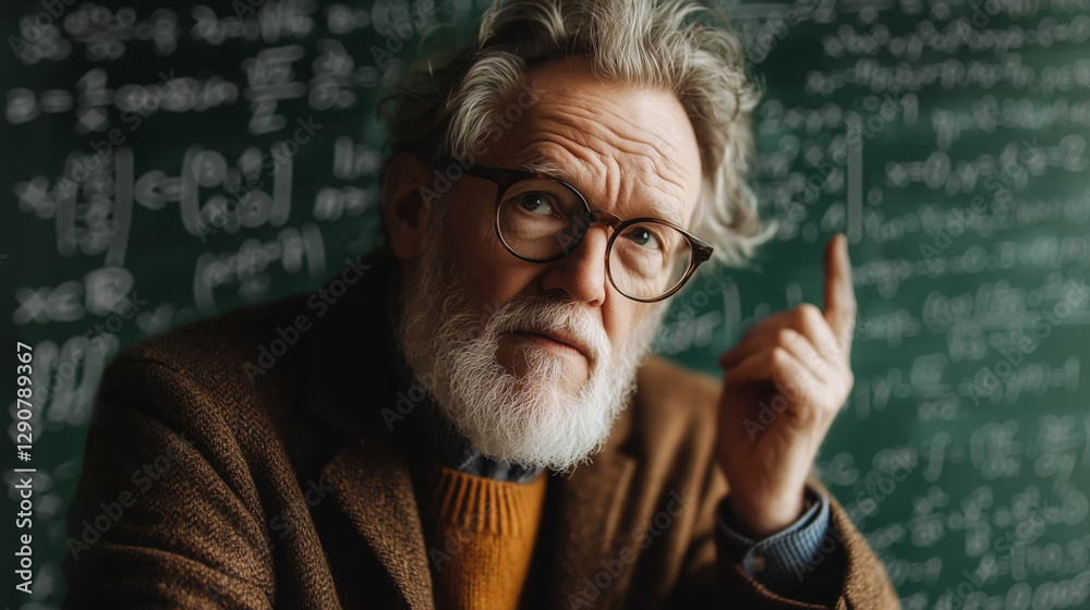 University professor raising an instructive index finger in front of a ...
